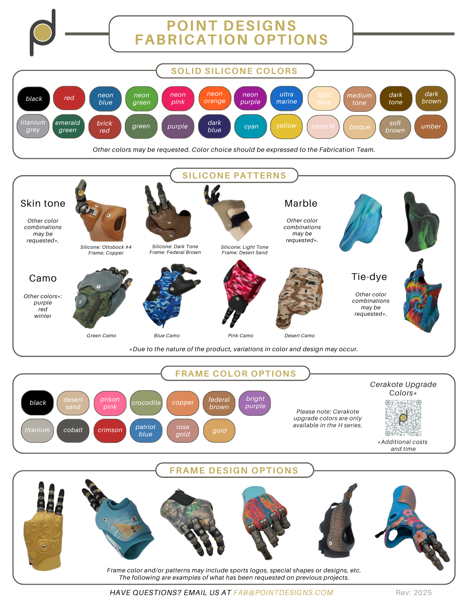 Point Designs Fabrication Customization Options